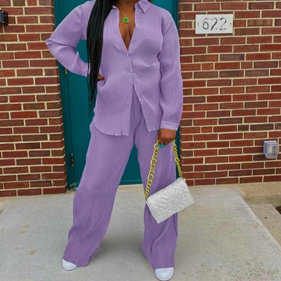Other | Oversized Matching Plisse Set In Lavender Purple | Poshmark